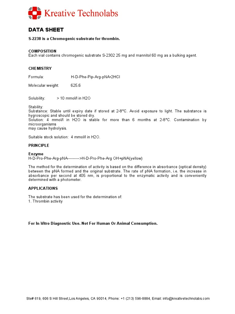 Chromogenic Substrate S-2238 for Thrombin | PDF