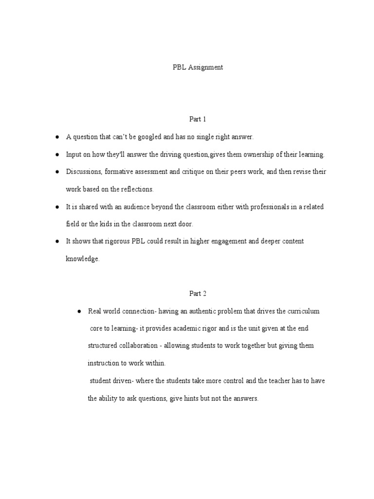 Pbl Assignment 1 Pdf Educational Assessment Curriculum