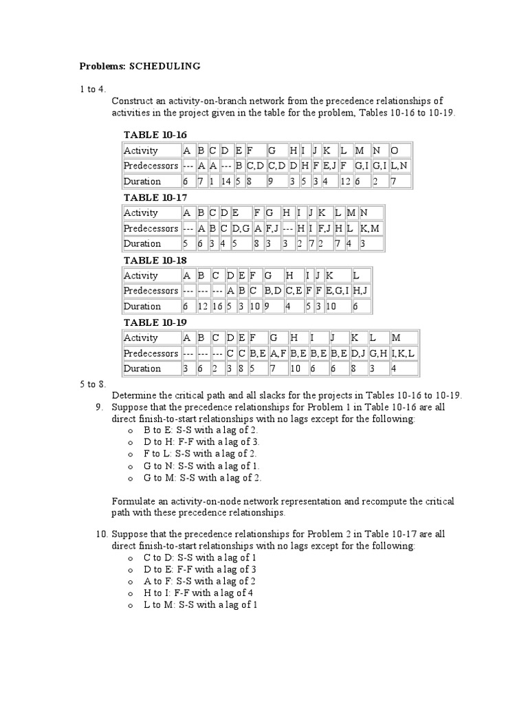 Problems: SCHEDULING: o o o o o | PDF | Applied Mathematics ...