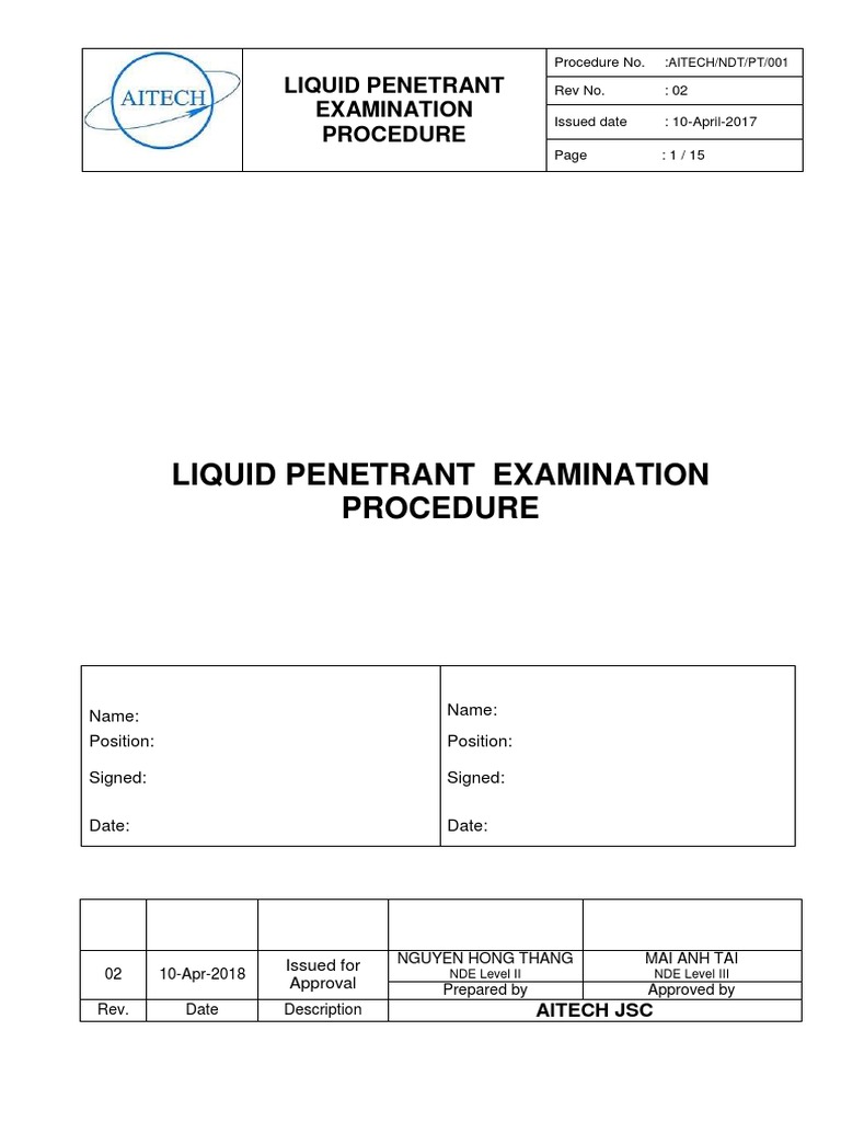 Liquid Penetrant Examination Procedure | PDF | Nondestructive Testing ...