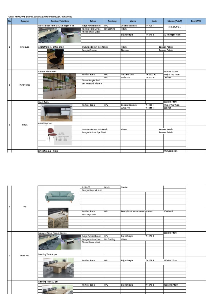Form. Approval Warna & Bahan Furniture | PDF | Decorative Arts ...