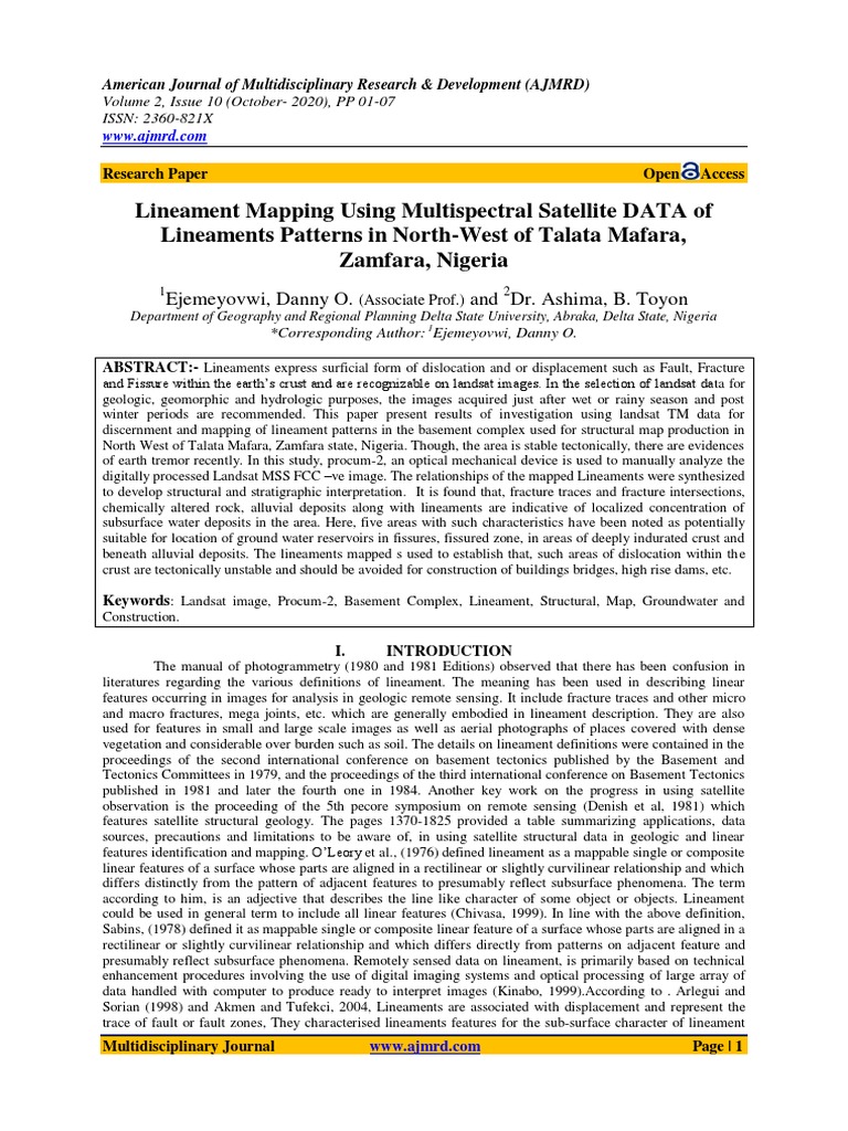 Lineament Mapping Using Multispectral Satellite DATA of Lineaments ...