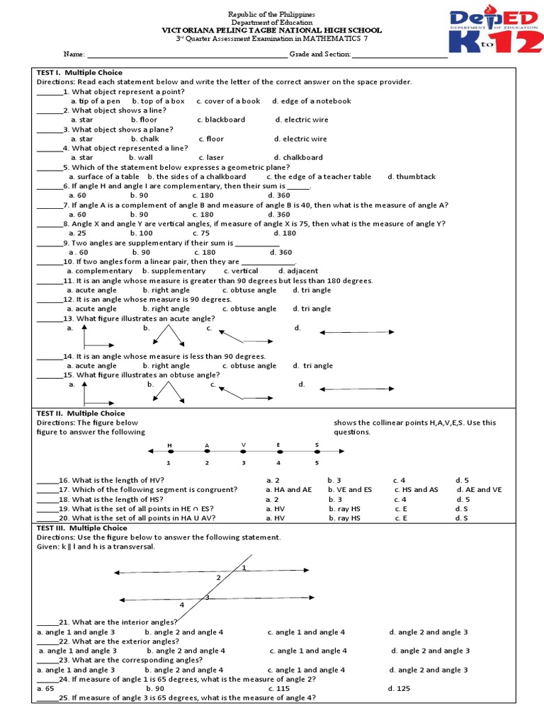 TEST I. Multiple Choice: Victoriana Peling Tagbe National High School ...