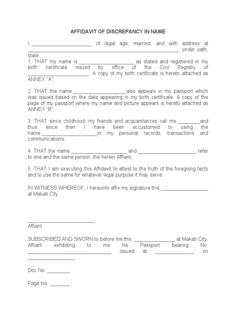Affidavit of Discrepanc1 | PDF | Affidavit | Birth Certificate