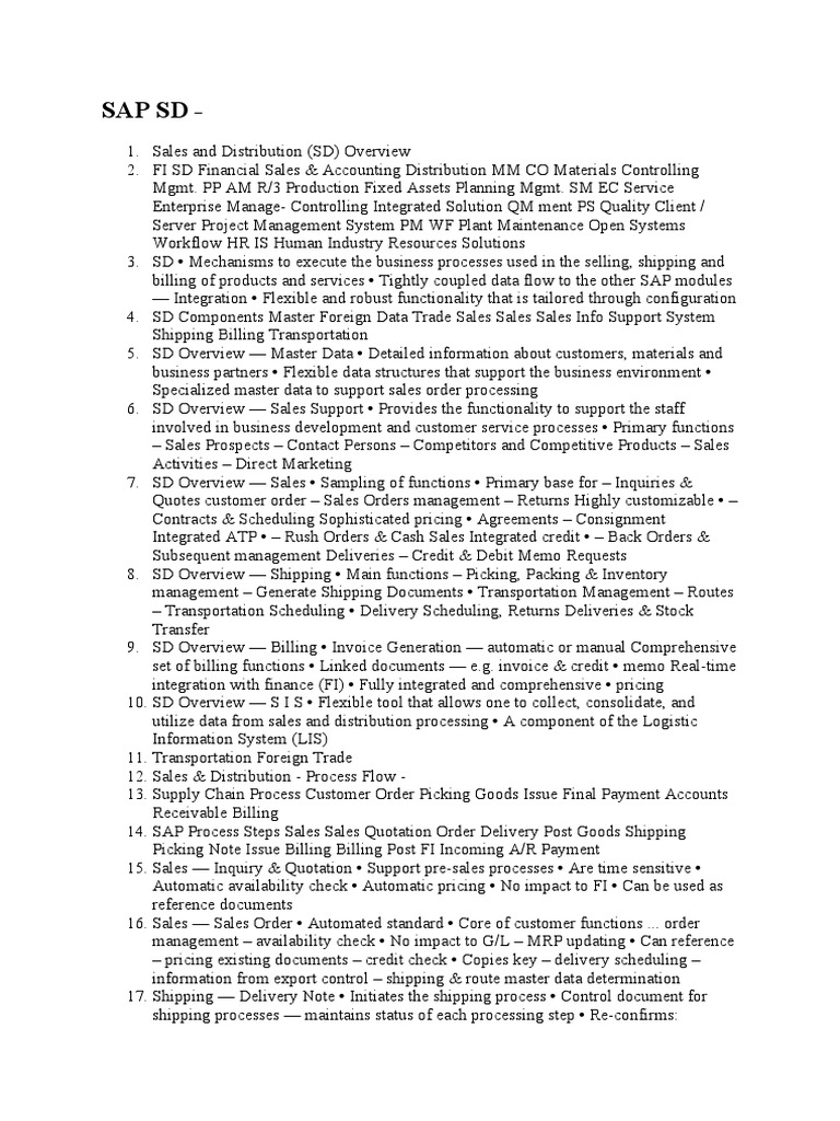 SAP SD Topics | PDF | Business | Sales