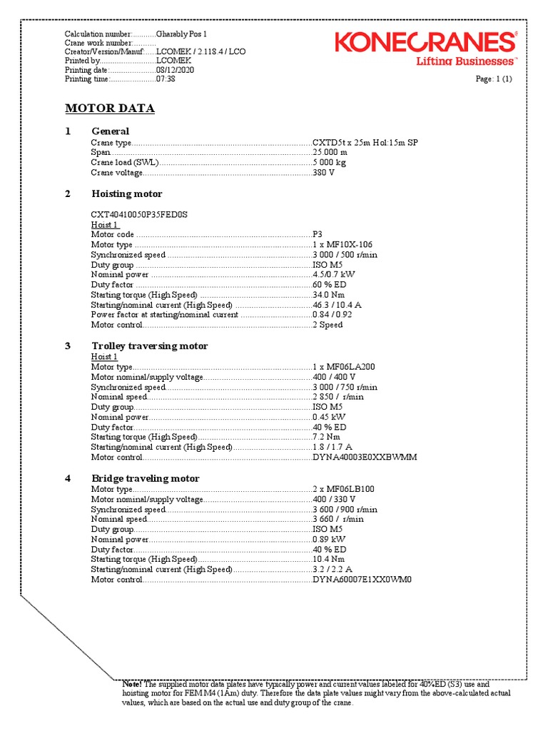 Motor Data: 1 General | PDF | Mechanical Engineering | Electric Power
