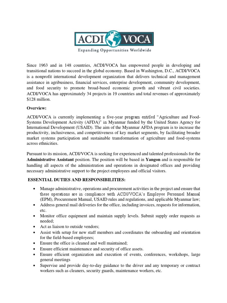 Administrative Assistant Job Ad | Download Free PDF | United States ...