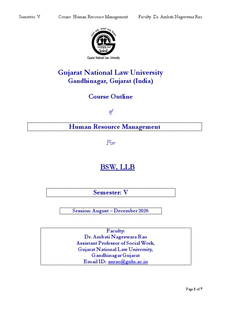 Course Outline - Sem-V - BSW, LLV - Human Resource Management | PDF ...