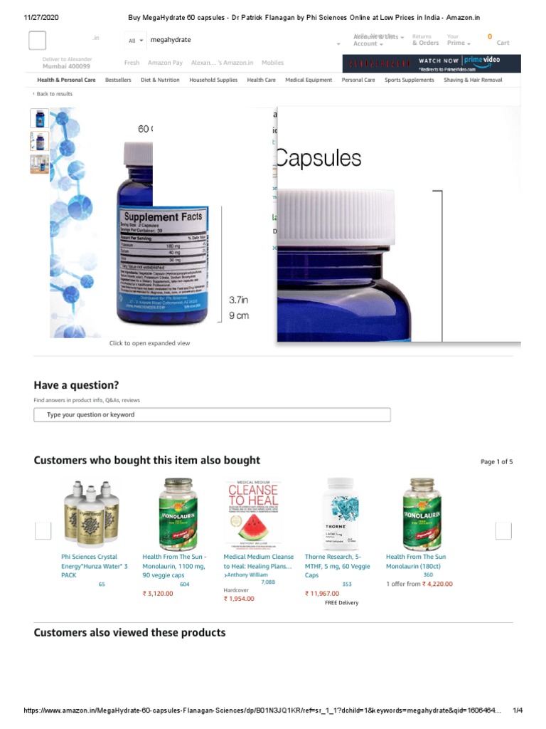 Buy MegaHydrate 60 Capsules - DR Patrick Flanagan by Phi Sciences ...