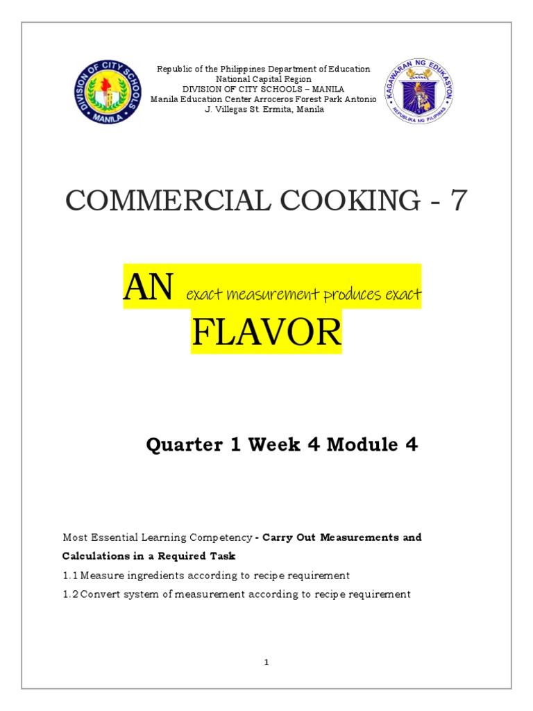 COOKERY 7 - Q1 - W4 - Mod4 PDF | Download Free PDF | Spoon | Butter
