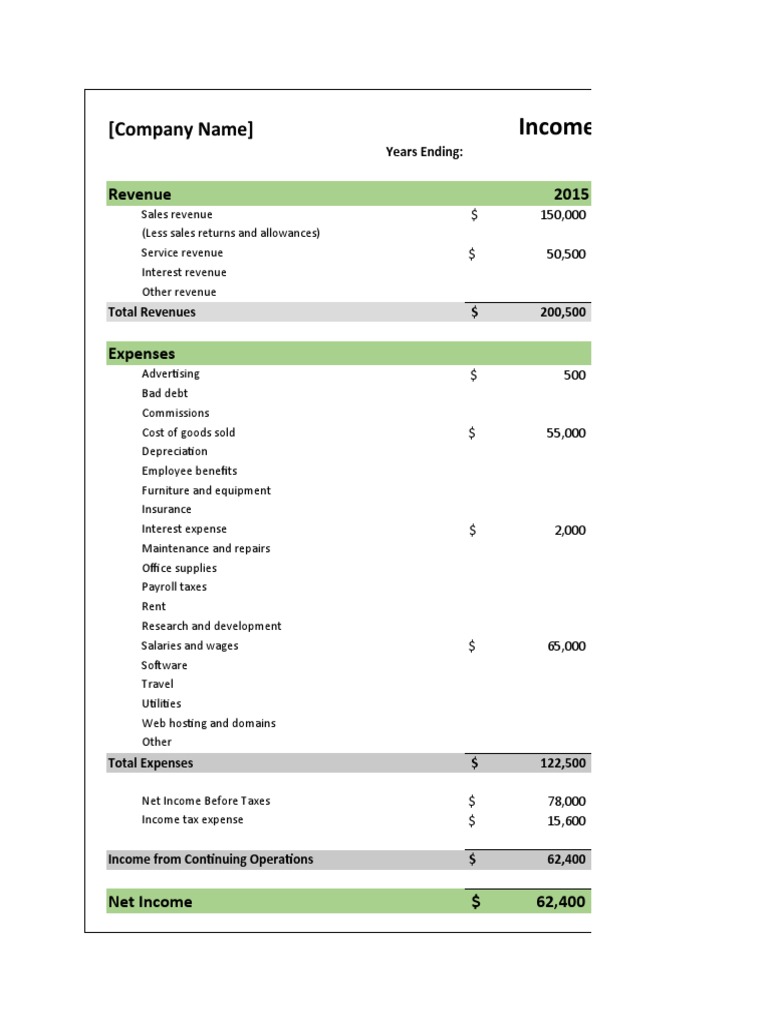 Income Statement Template | PDF | Finance & Money Management