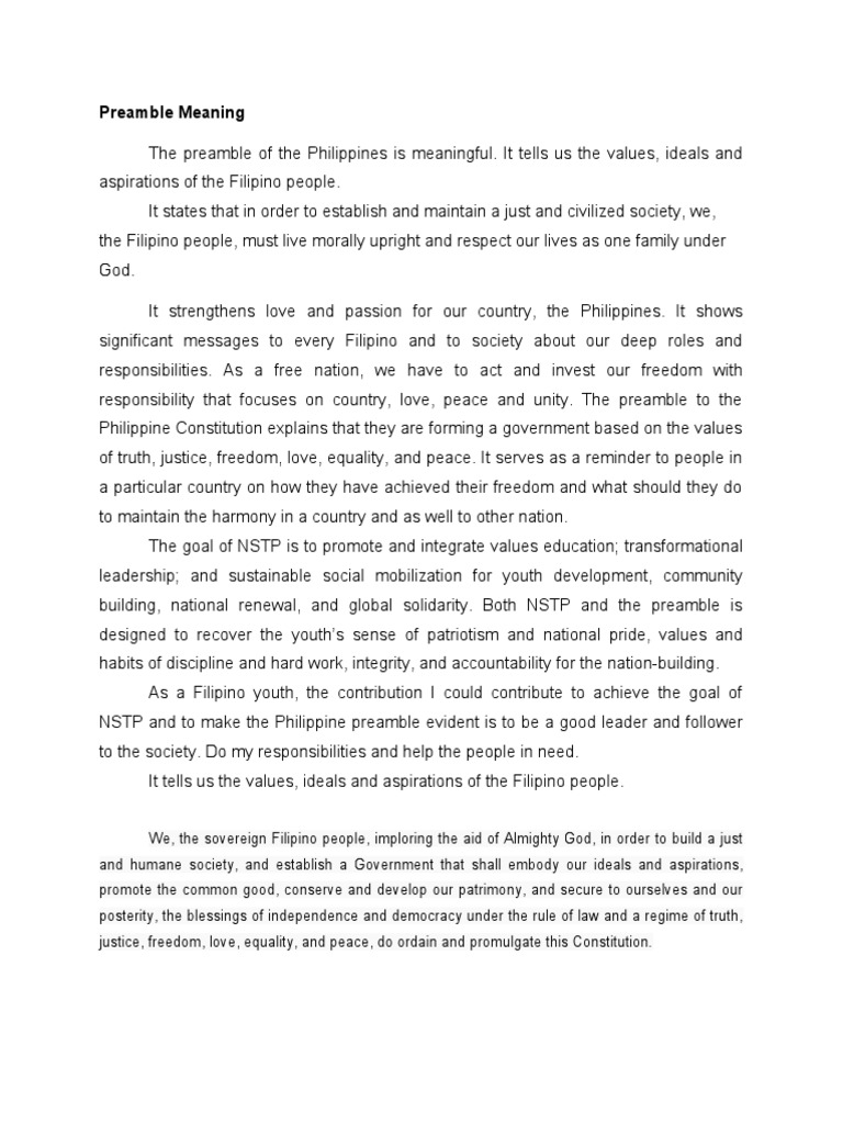 Preamble Meaning | PDF | Philippines | Peace