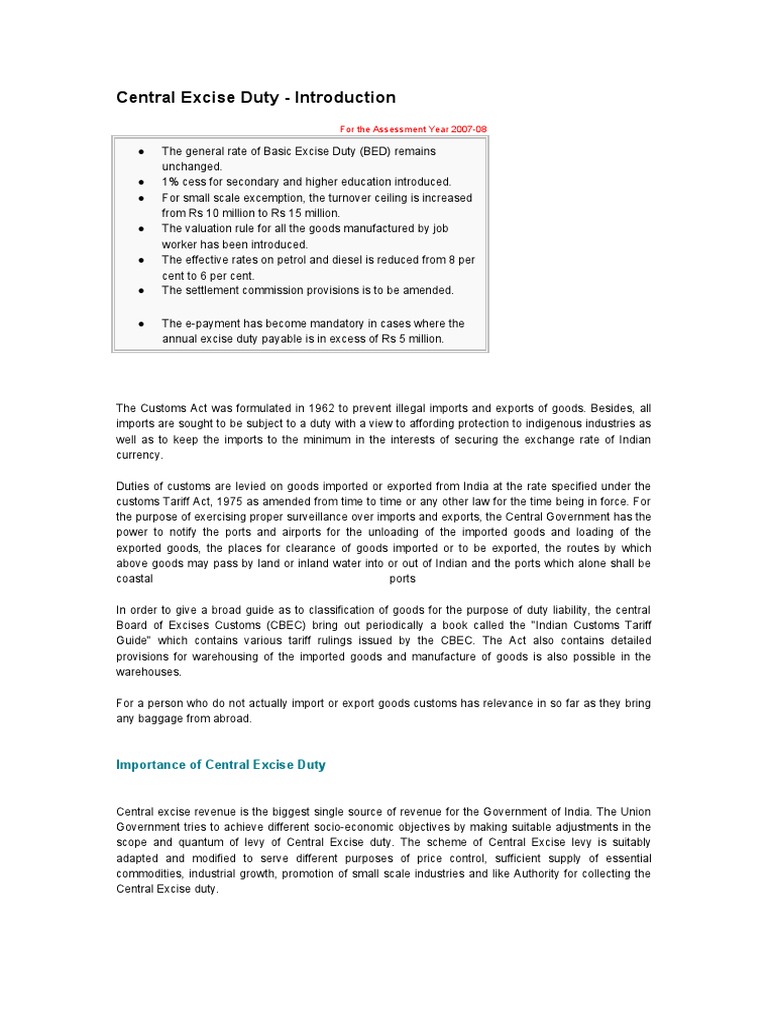 Central Excise Duty | PDF | Excise | Taxation