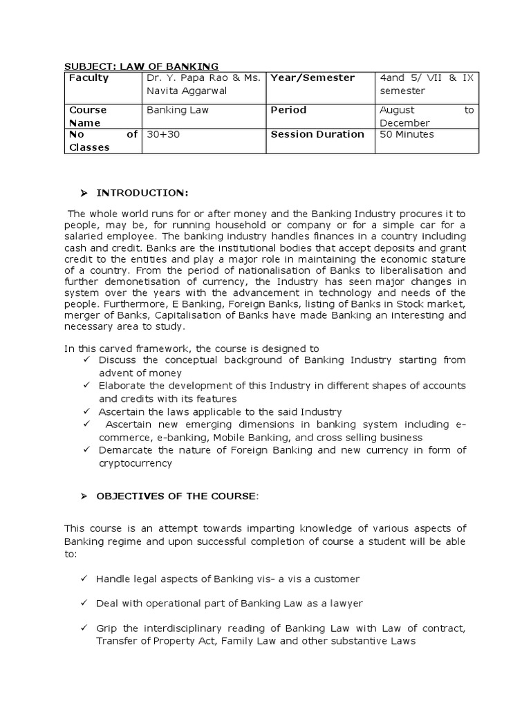Syllabus - Banking Law August | PDF | Reserve Bank Of India | Cheque