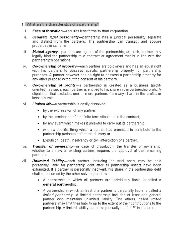 Characteristics of A Partnership | PDF | Limited Liability Partnership ...