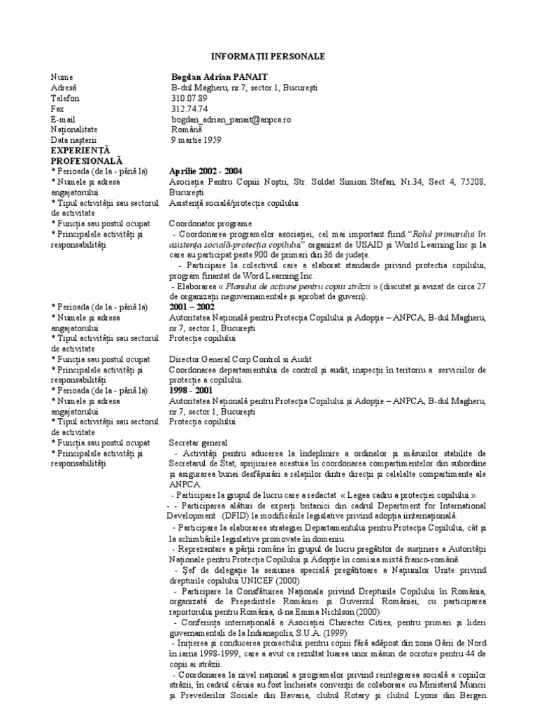 model de cv european