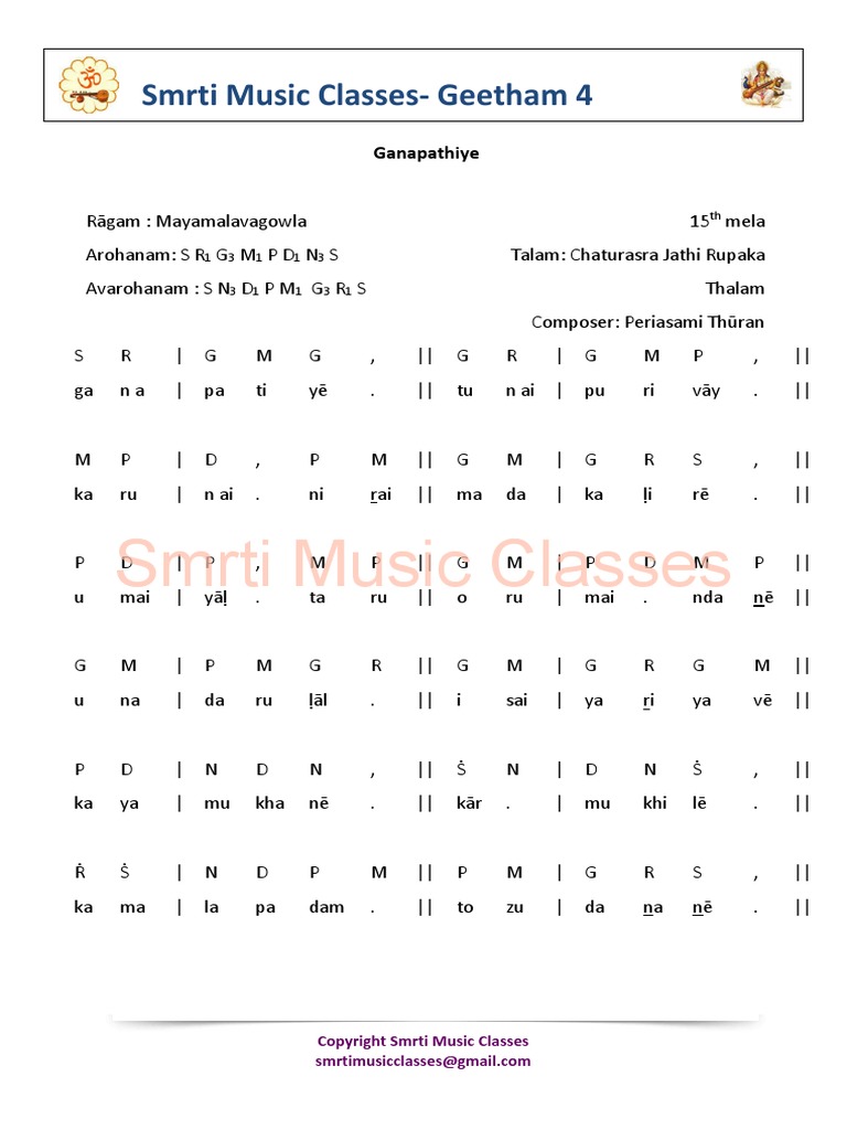 Smrti Music Classes-Geetham 4 | PDF | Classical And Art Music ...