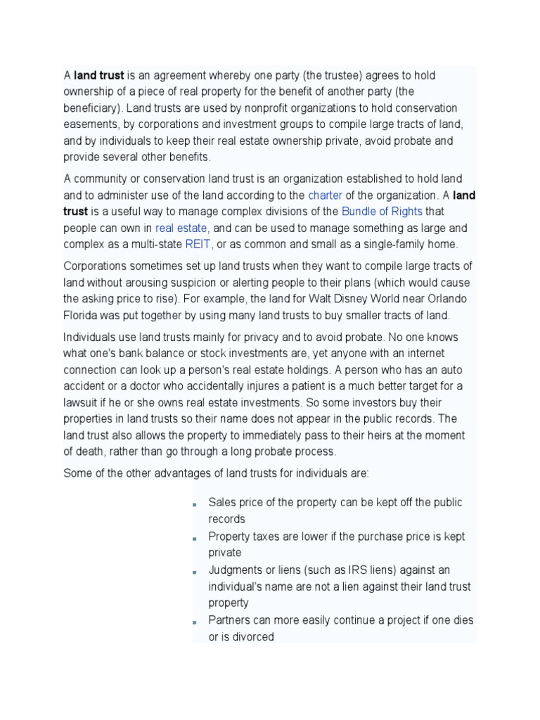A Land Trust Is An Agreement | PDF | Trust Law | Property Law