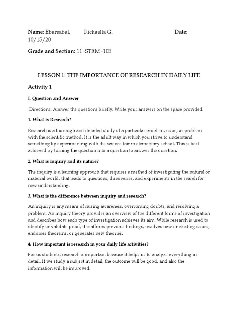 Importance of Research in Daily Life | PDF | Inquiry | Question