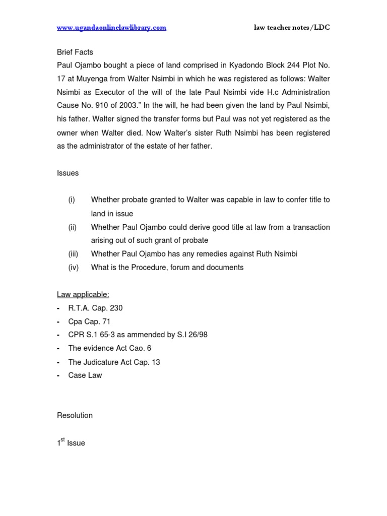 Questions and Notes On Land | PDF | Probate | Damages