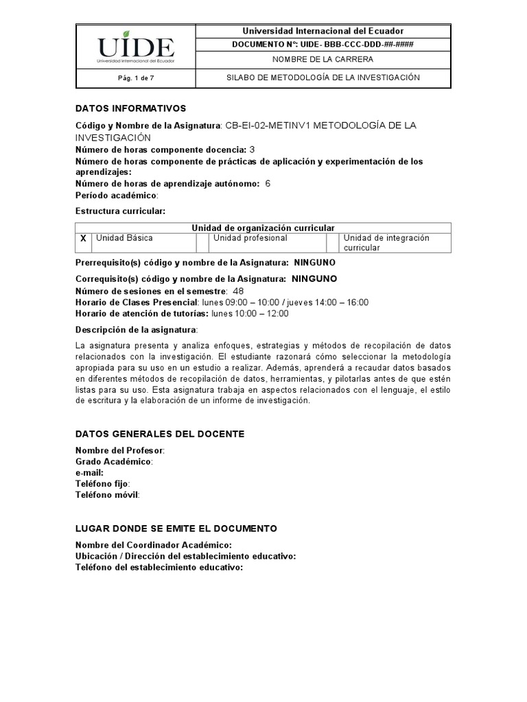 Formato Silabo 2020 | PDF | Evaluación | Aprendizaje