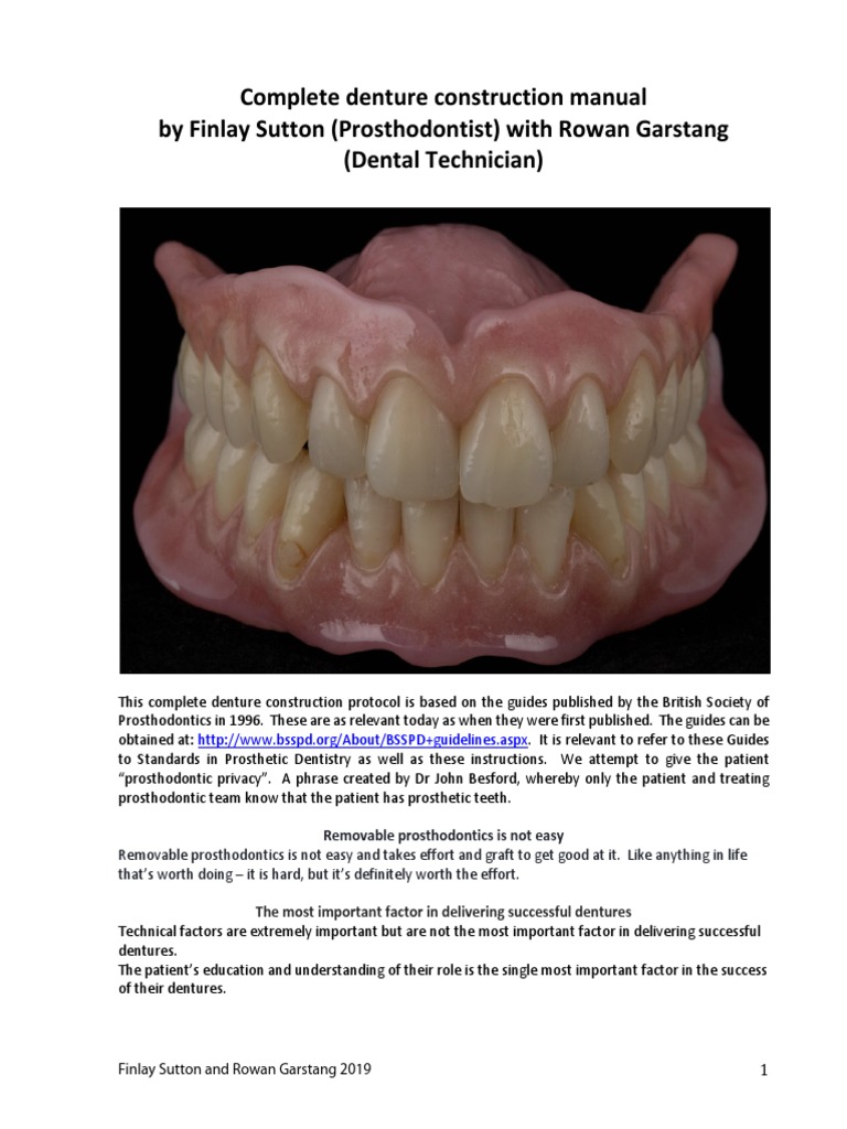 Finlay and Rowans Complete Denture Construction Manual PDF | PDF ...