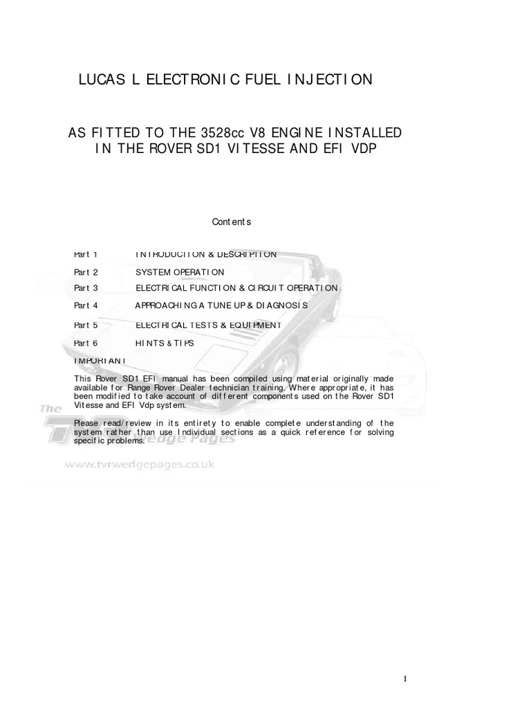 Lucas L Electronic Fuel Injection: As Fitted To The 3528Cc V8 Engine ...