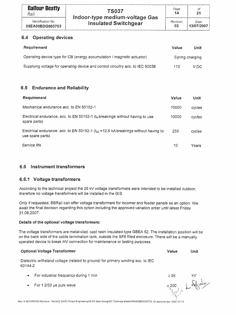 Technical Specification Indor-Type Medium-Voltage Gas Insulated ...