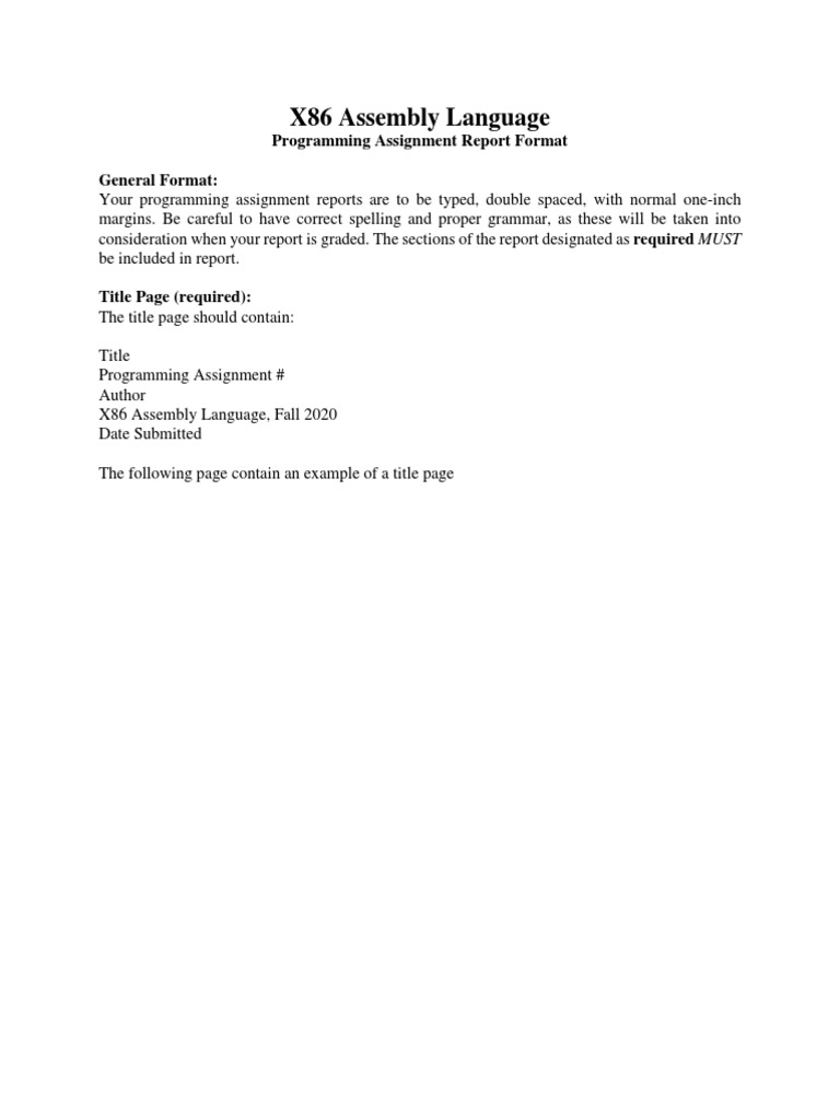 X86 Assembly Language: Programming Assignment Report Format General ...