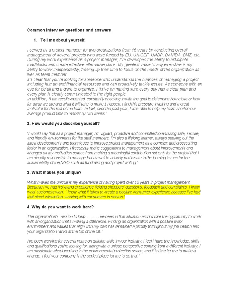 Common Interview Questions and Answers | PDF | Performance Indicator | Goal