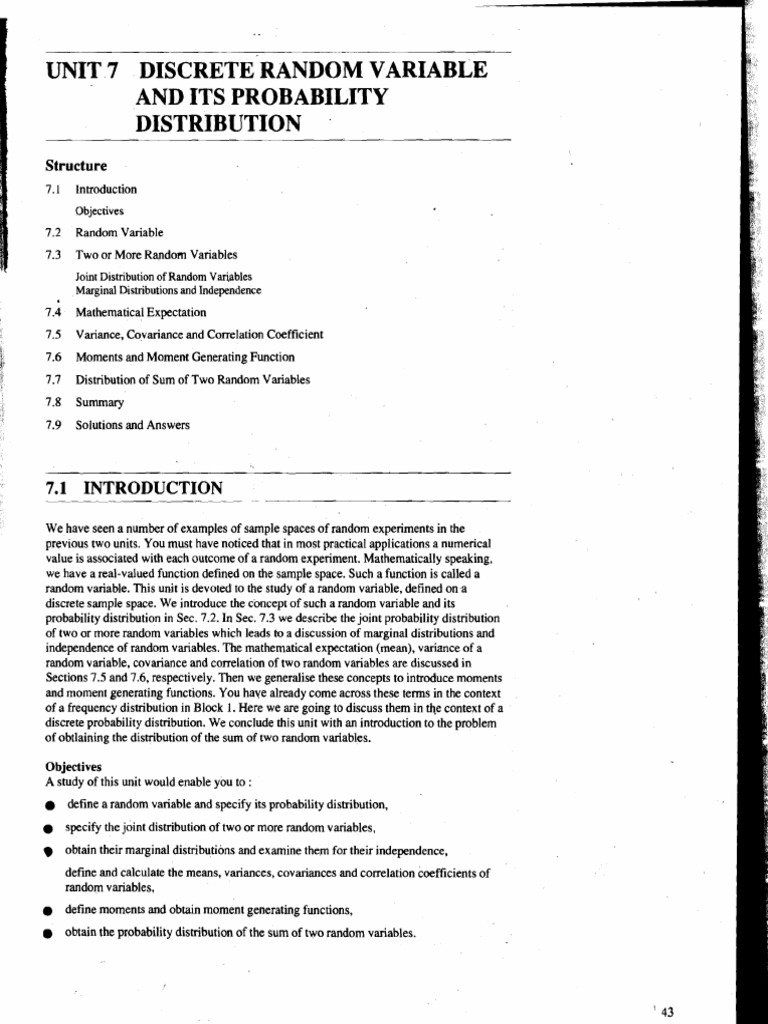 Unit-7 IGNOU STATISTICS | PDF | Random Variable | Probability Distribution