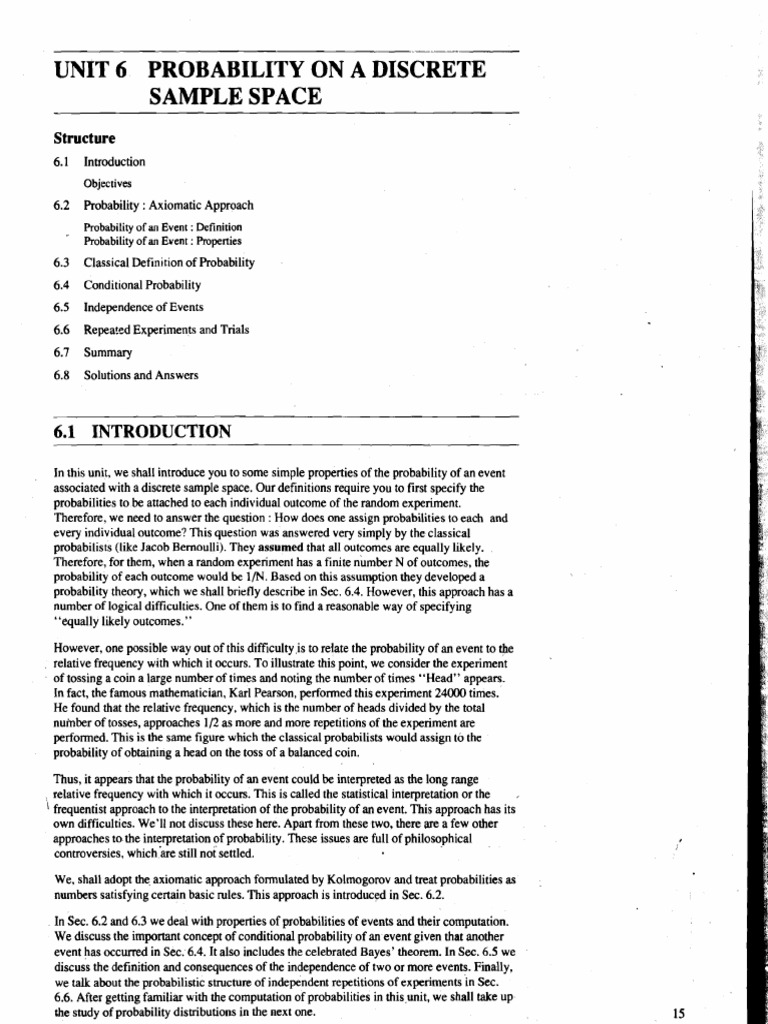 Probability on Discrete Sample Spaces: Objectives and Axiomatic ...