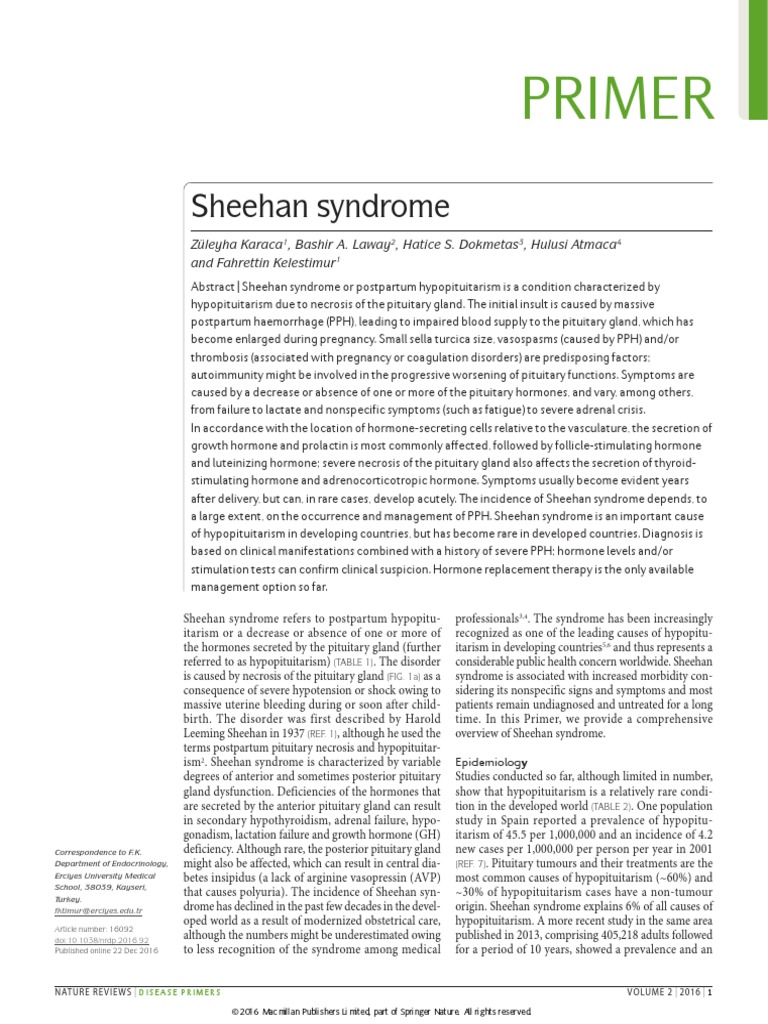 Shehaan Syndrom | PDF | Adrenocorticotropic Hormone | Pituitary Gland