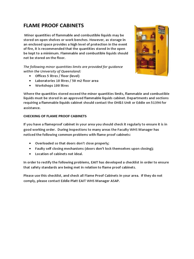 FLAME PROOF CABINETS Checklist | PDF | Dangerous Goods | Hazards