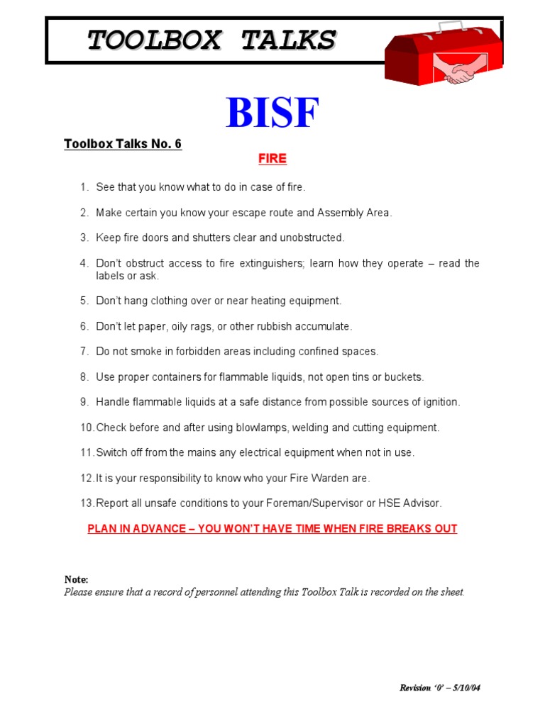 Tool Box Talk - 6 Fire | PDF
