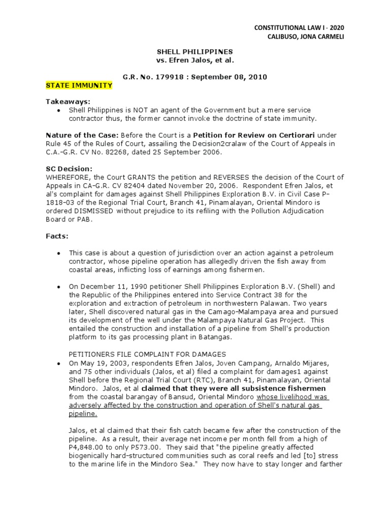 Shell Philippines Exploration B.V. vs. Jalos PDF | PDF | Lawsuit ...