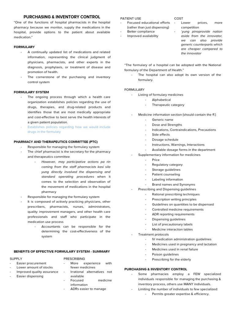 Purchasing & Inventory Control: Formulary | PDF | Medical Prescription ...