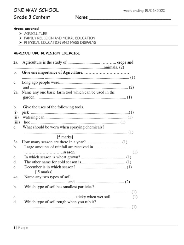 One Way School Grade 3 Content Name | PDF | Marriage | Agriculture