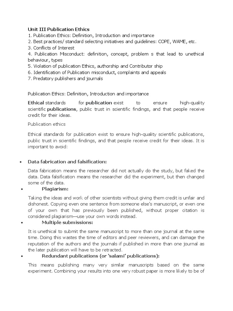 Unit III Publication Ethics | PDF | Institutional Review Board ...