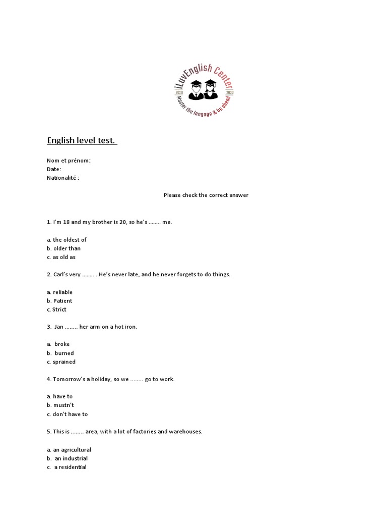 English Level Test | PDF | Home & Garden