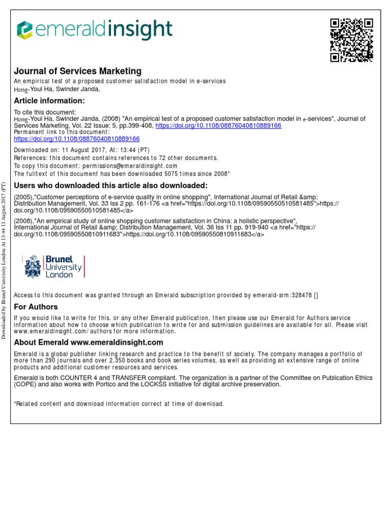 Customer Satisfaction Model in E-Services | PDF | Customer Satisfaction ...