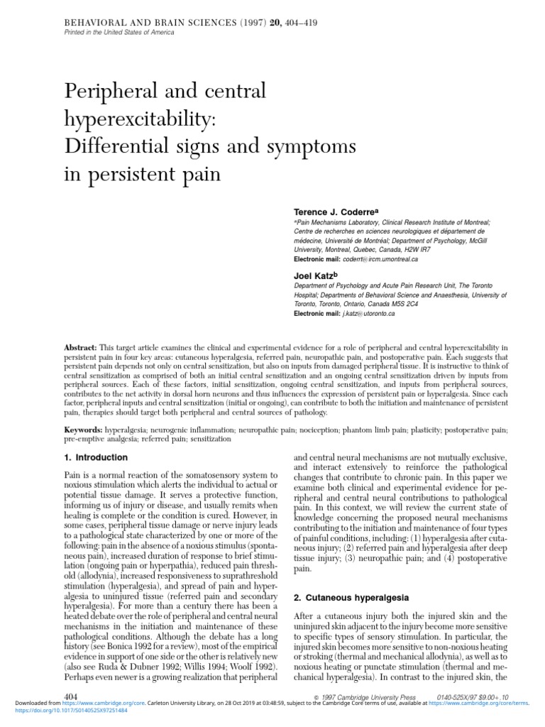 Peripheral and Central Hyperexcitability: Differential Signs and ...