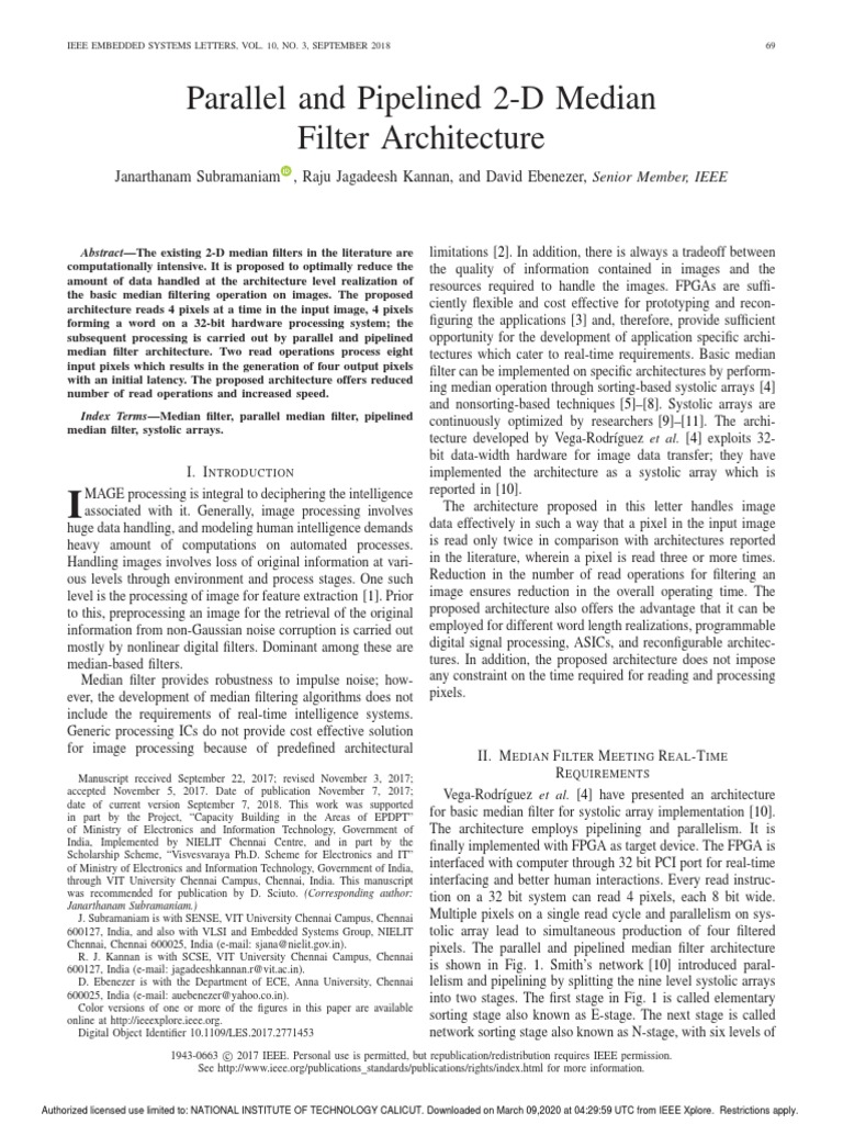 Parallel and Pipelined 2-D Median Filter Architecture | Download Free PDF | Parallel Computing ...