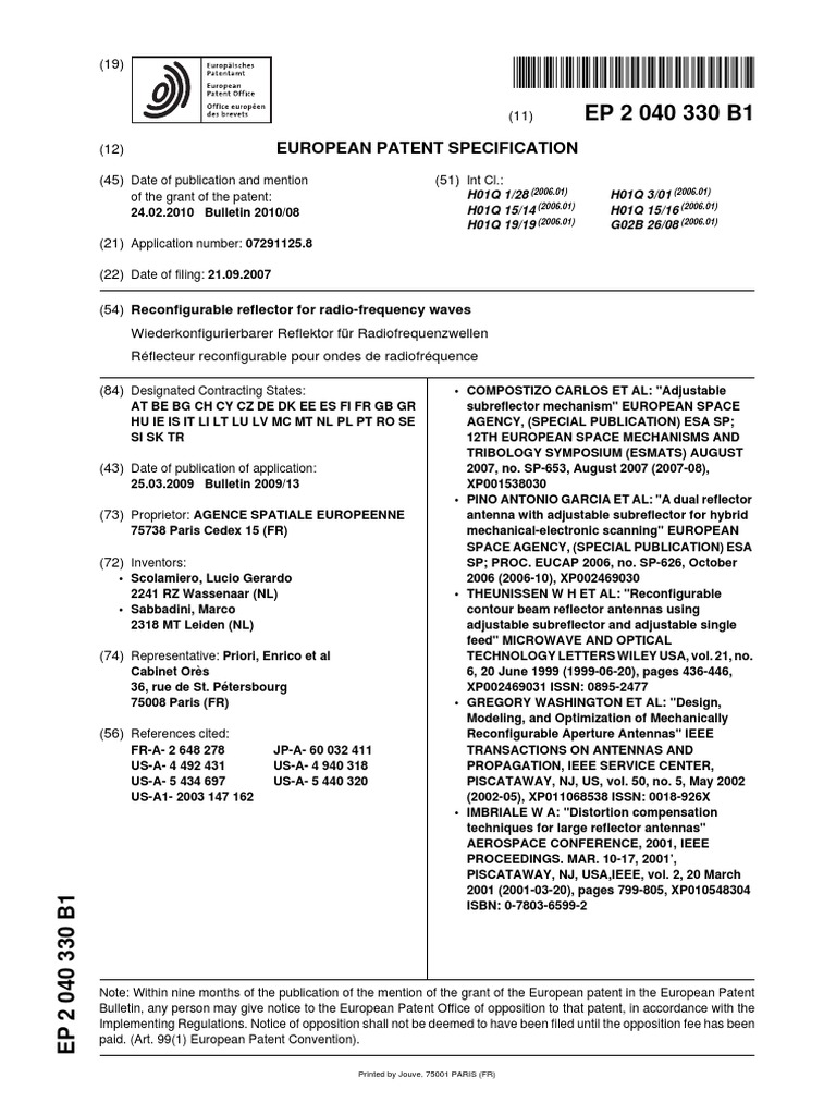 European Patent Specification: Frequency Waves | PDF | Antenna (Radio ...