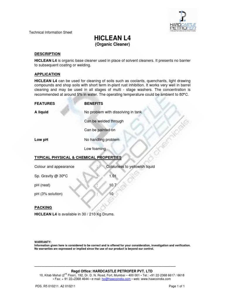 Hiclean L4: (Organic Cleaner) | PDF
