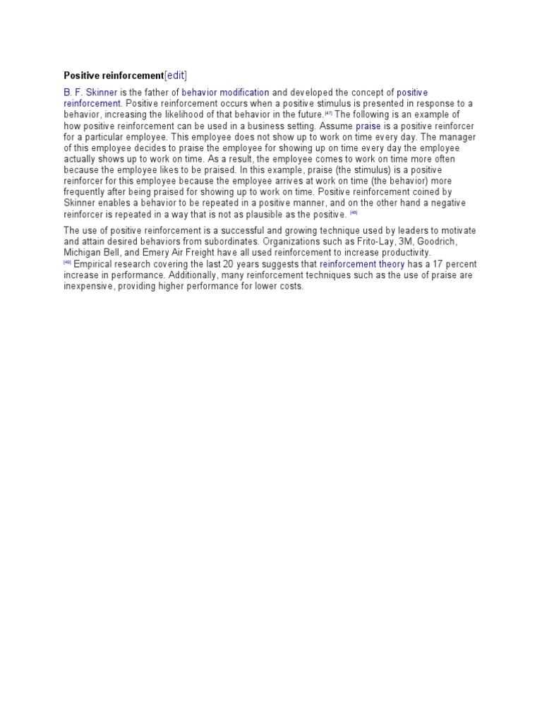 B. F. Skinner Behavior Modification Positive Reinforcement Praise | PDF