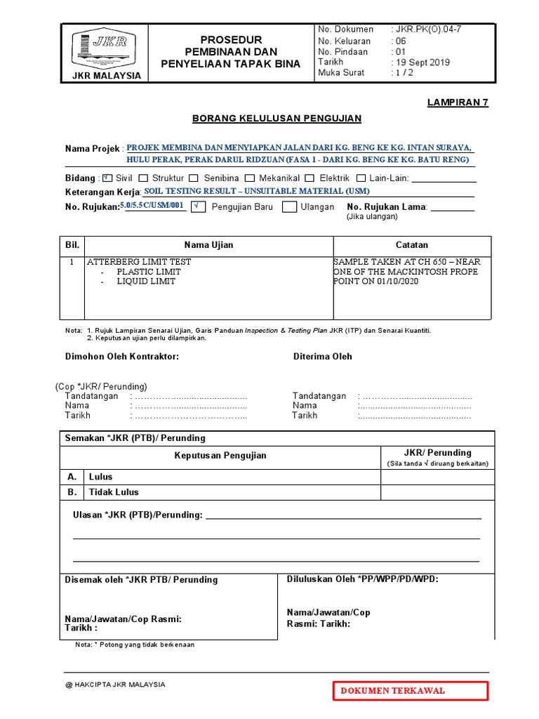 Prosedur Pembinaan Dan Penyeliaan Tapak Bina: Bor Ang Kelulus An Peng Uji An L A M P I R A N7 | PDF