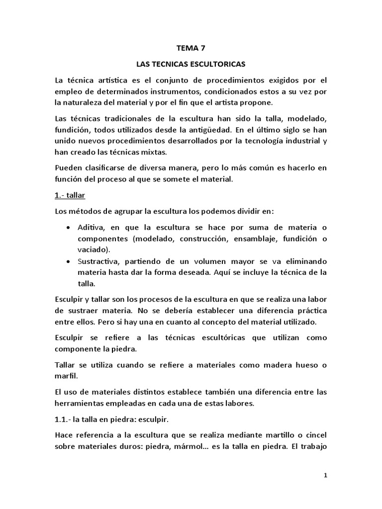 TEMA 7 Las Tecnicas Escultoricas | PDF | Escultura | Bronce TEMA 7 Las Tecnicas Escultoricas | PDF | Escultura | Bronce