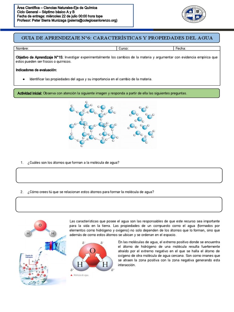 Guía de Aprendizaje (Agua) | PDF | Propiedades del agua | Moléculas