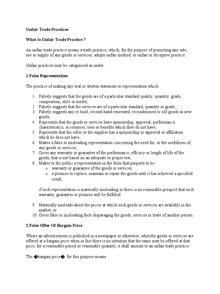 Unfair Trade Practices What Is Unfair Trade Practice ? | PDF | Prices ...